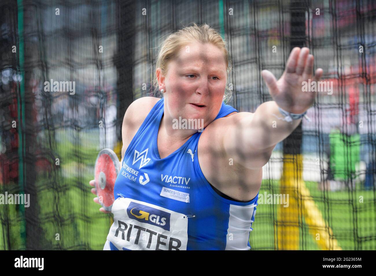 Julia RITTER (TV Wattenscheid 01) action. Discus throw women final, on ...