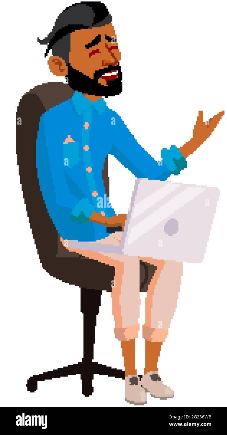 youth hispanic guy laughing from comedy film on laptop device cartoon ...