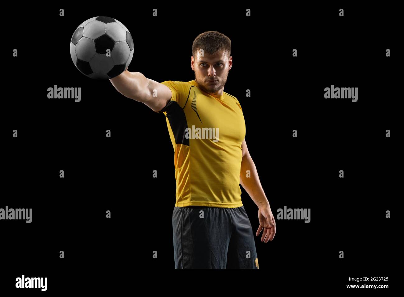 Professional caucasian football soccer player standing isolated on ...
