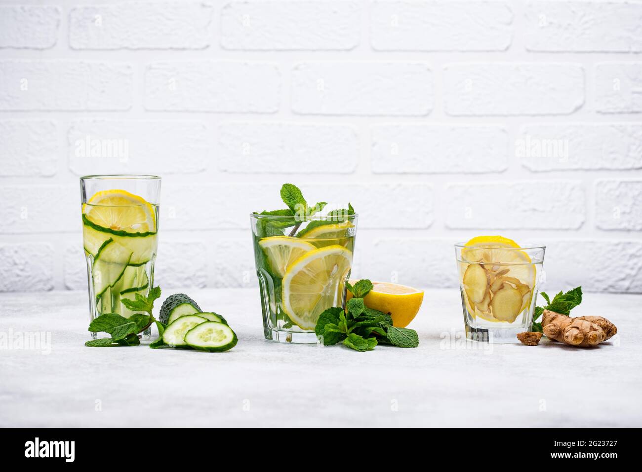 Set of various healthy detox water Stock Photo - Alamy