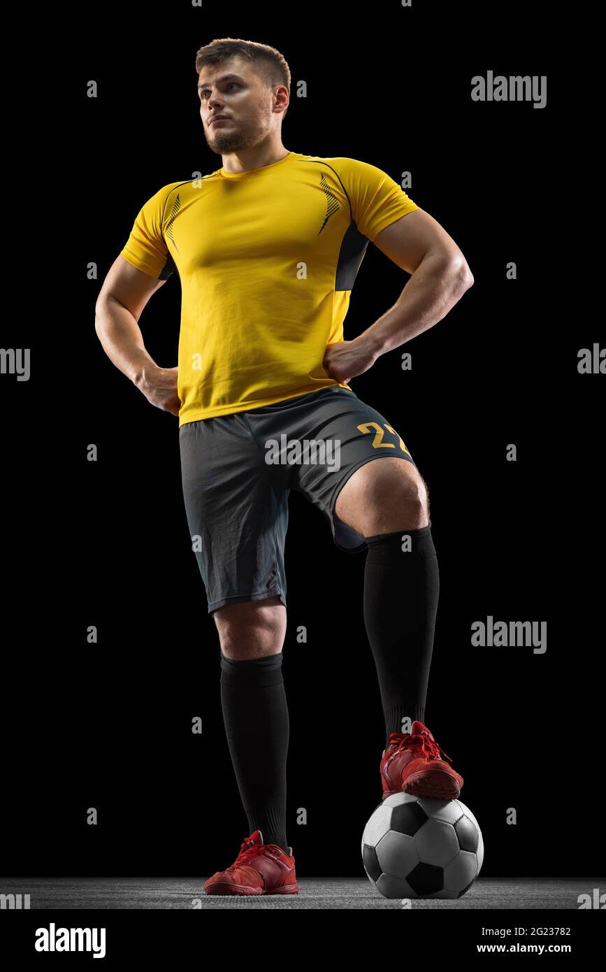 Professional caucasian football soccer player standing isolated on ...