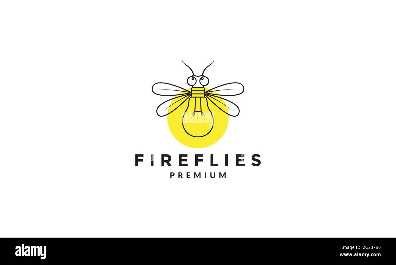line insect fireflies with bulb lamp logo symbol vector icon ...