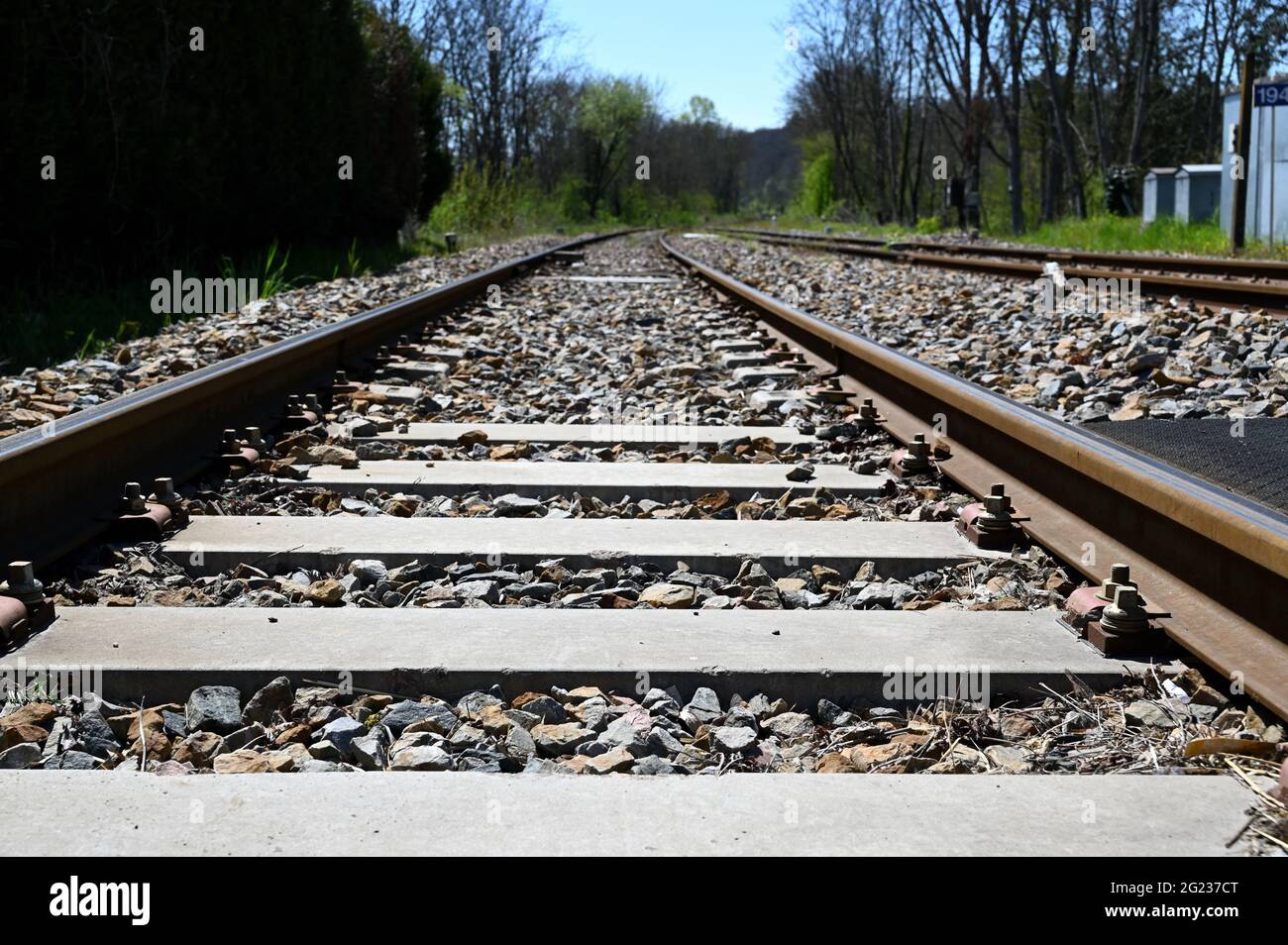 Railway tracks leading to the horizon.Perspective lines Stock Photo - Alamy