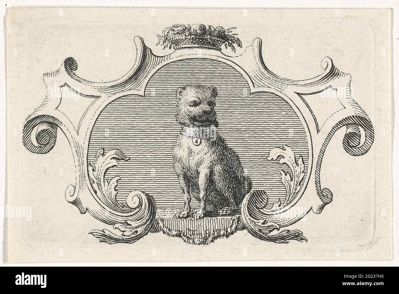 Vignette with dog. Vignette with the depicting of a seated dog Stock ...