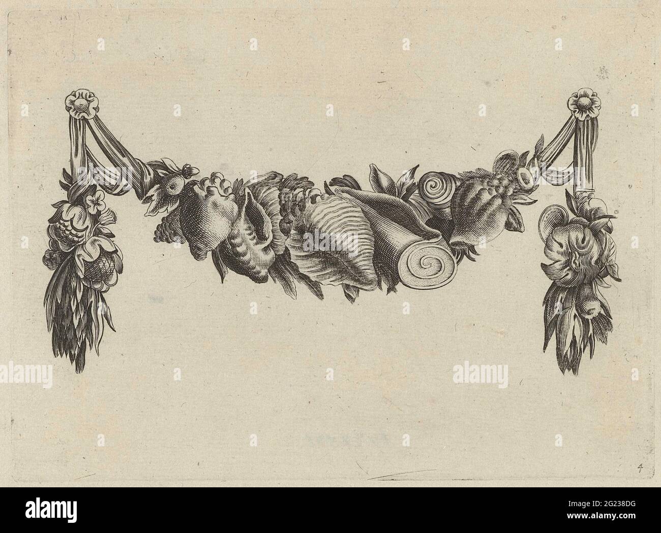 Festoon of shells and flowers; Velded new festons Stock Photo - Alamy