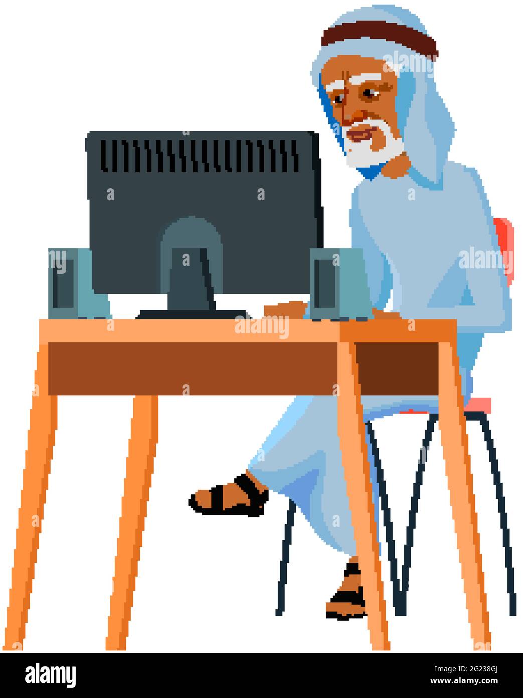 aged muslim man working on computer in office cartoon vector Stock ...