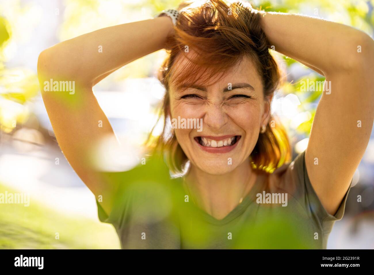 Portrait of a beautiful happy woman outdoors Stock Photo - Alamy