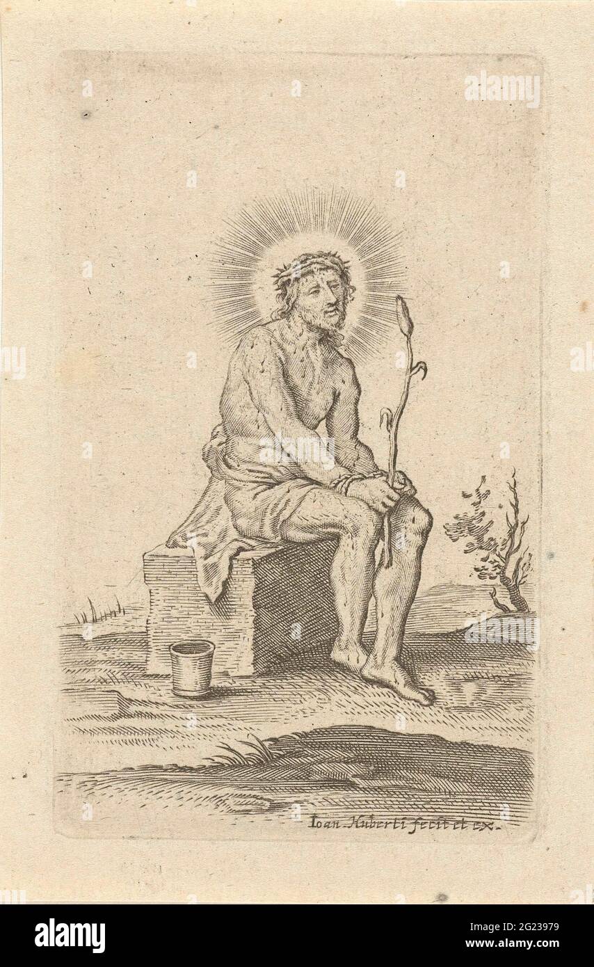 Christ on the cold stone. Christ, crowned with the thorns crown, sits ...