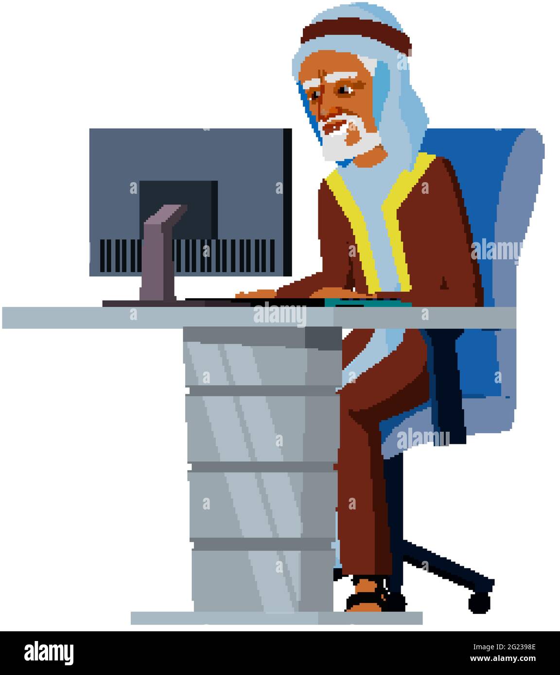 happy elderly man boss reading accountant annual report on computer ...