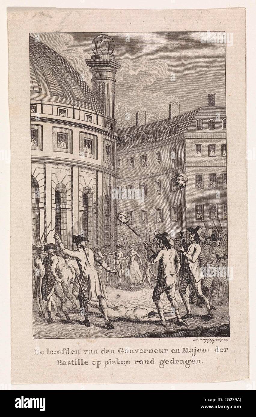 French soldiers carry the heads of Launay and the bottle classes ...