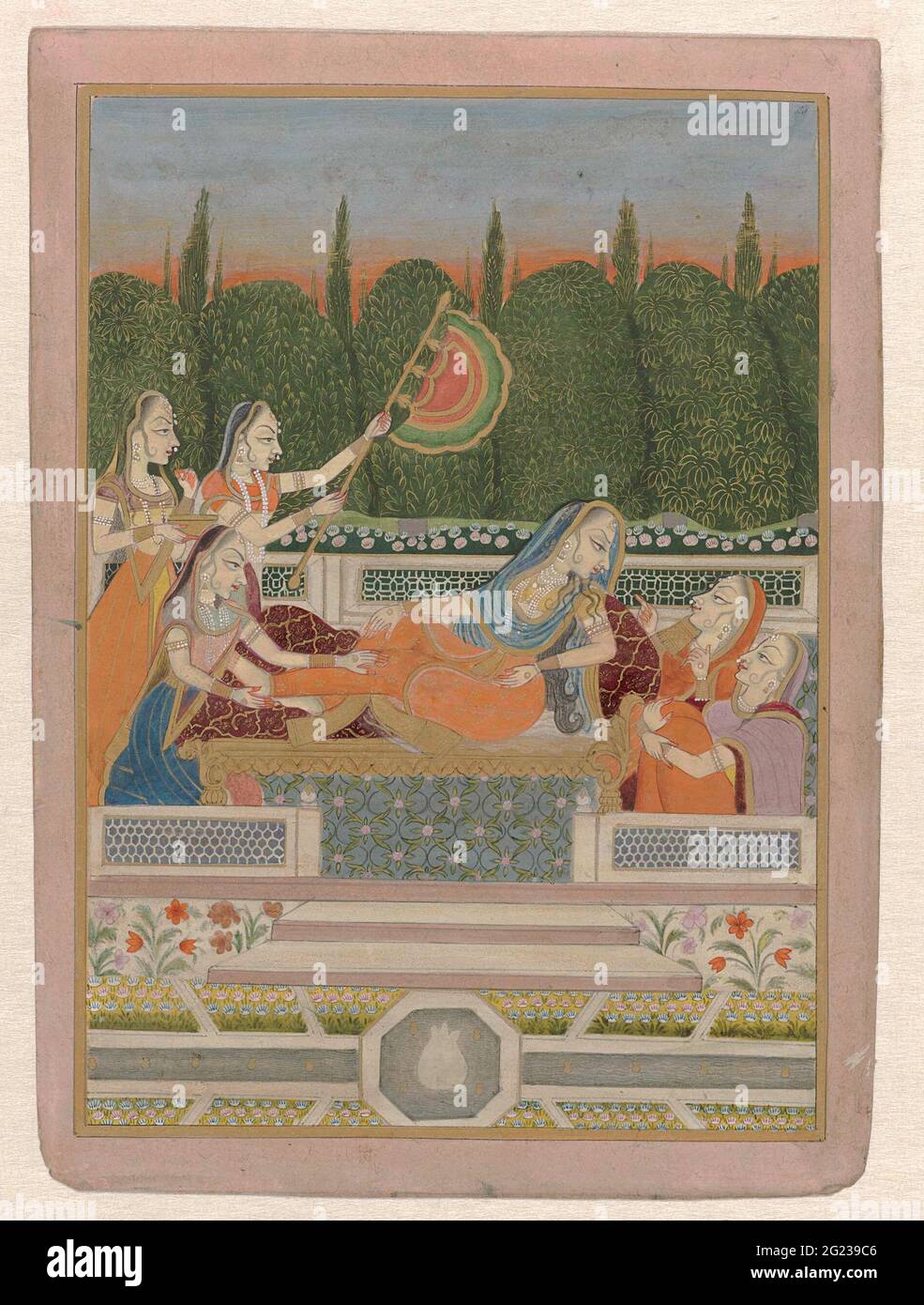 Recycled princess with servants. On a cheerful floral terrace there is ...