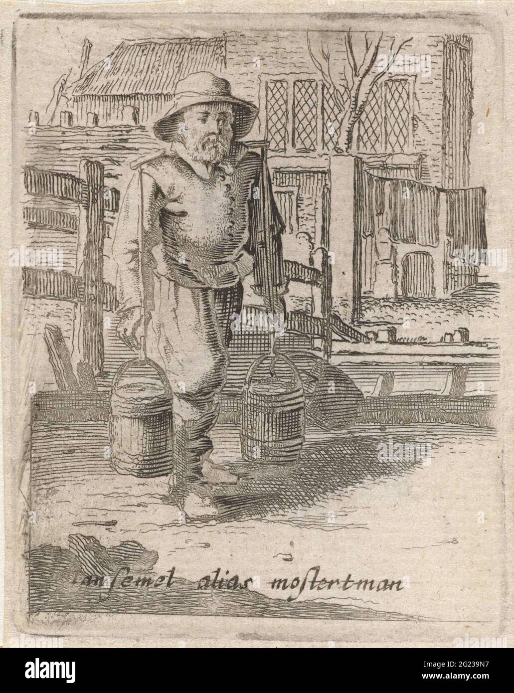 Man with a yoke with buckets; Ian Semel Alias Mostertman; Genre scenes ...