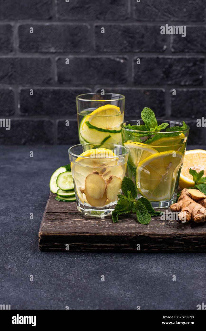 Set of various healthy detox water Stock Photo - Alamy