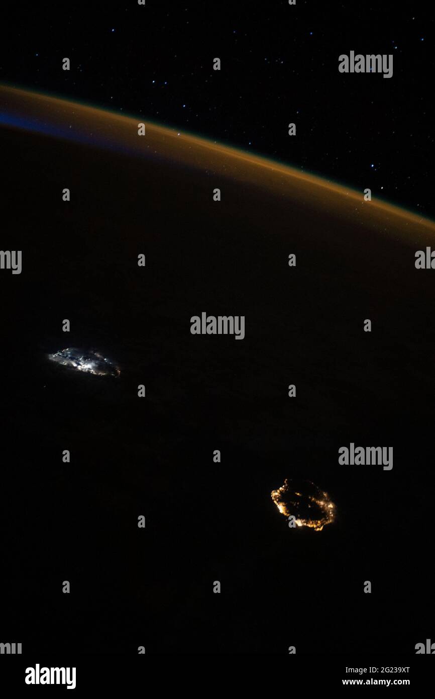 ISS International Space Station. 08th June, 2021. A starry sky, an ...