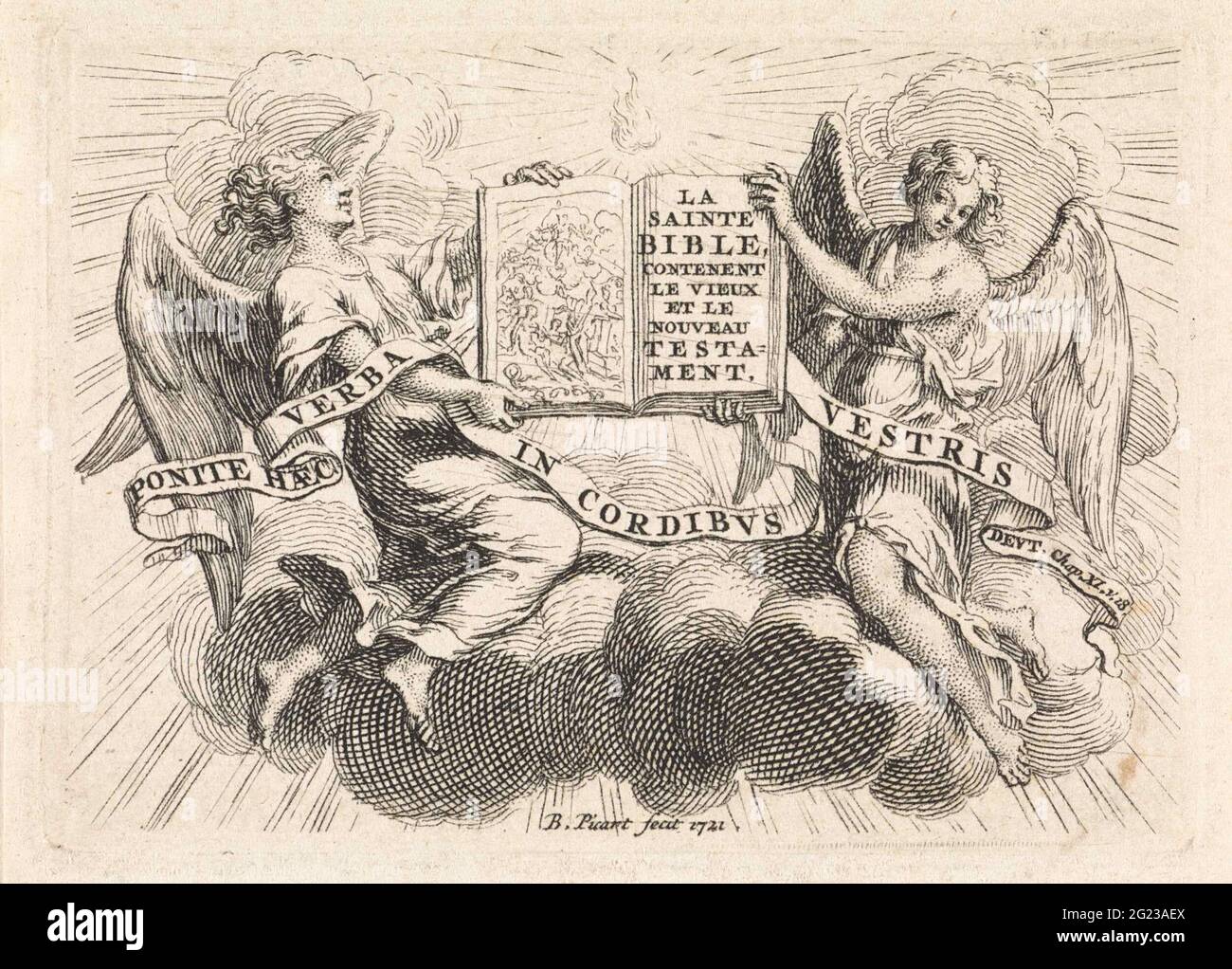 Two angels present the Bible. Two angels carry the Bible. On the ...