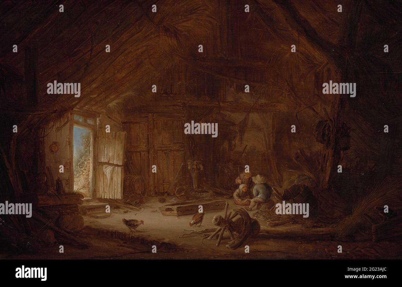 Interior of a Stable with Three Children. Three children play in a ...