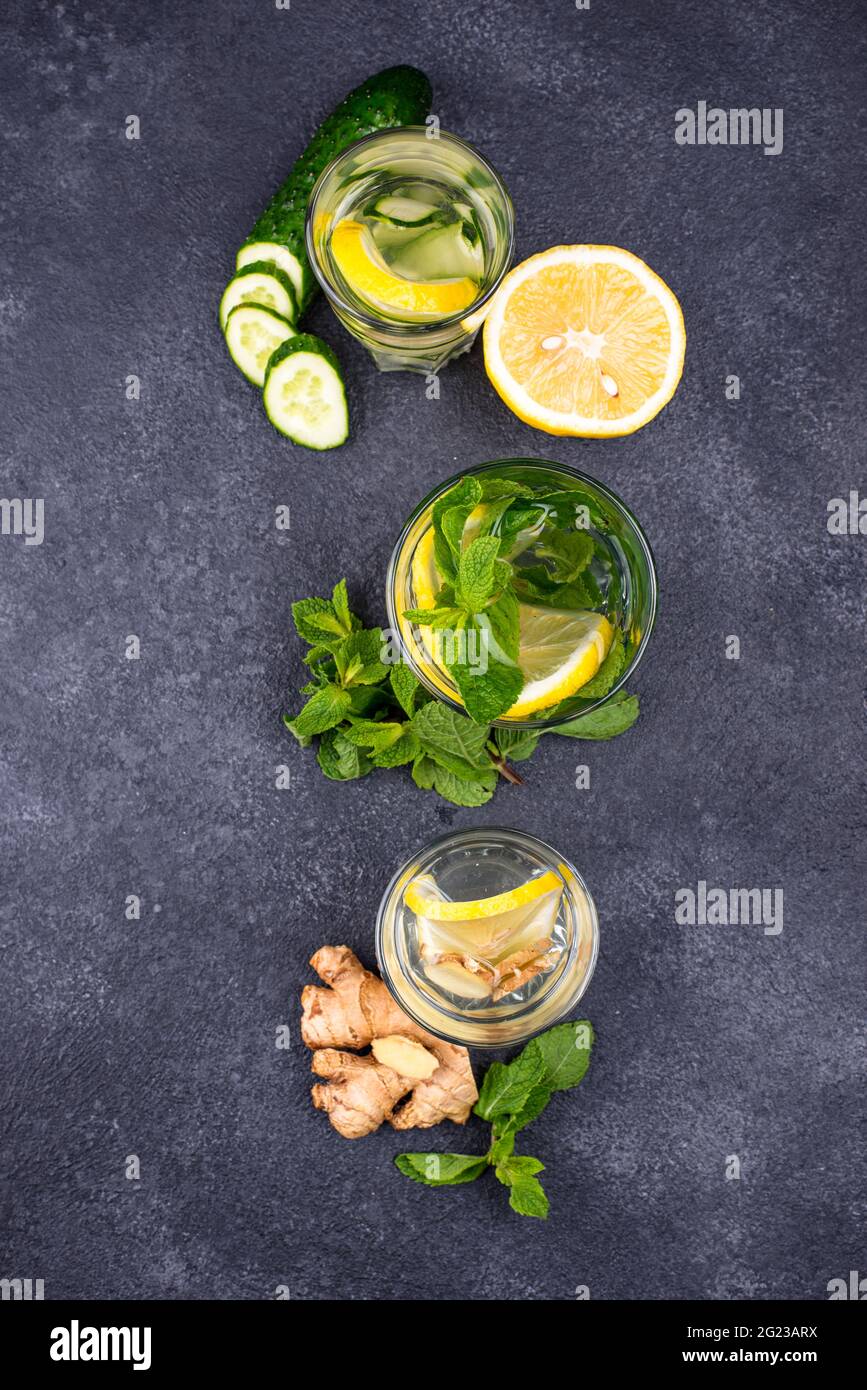 Set of various healthy detox water Stock Photo - Alamy