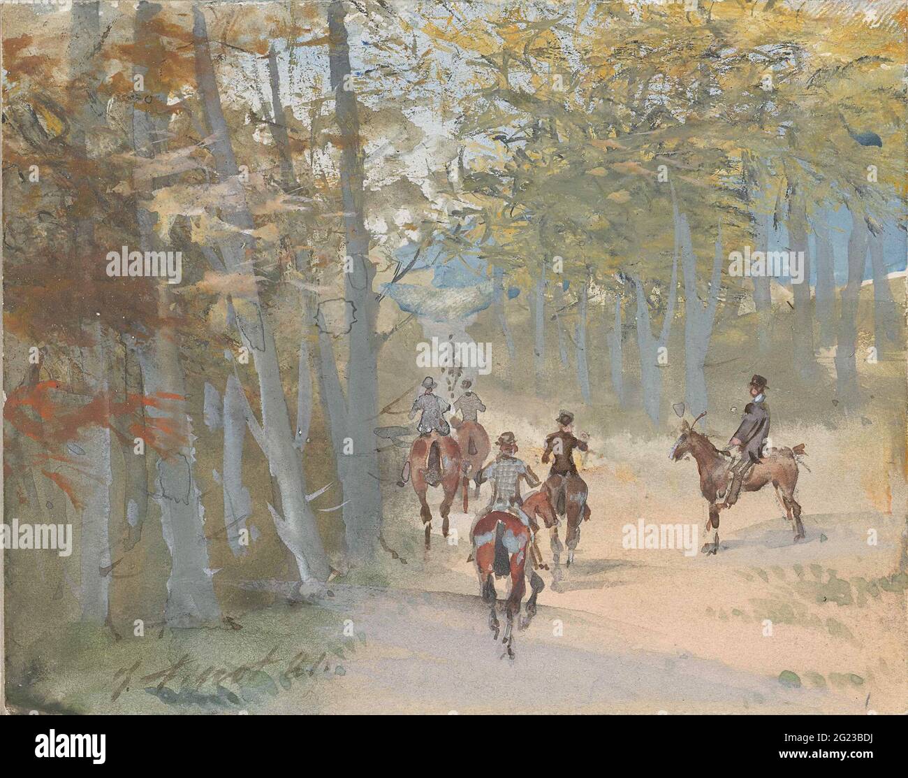 Forest landscape with riders Stock Photo - Alamy
