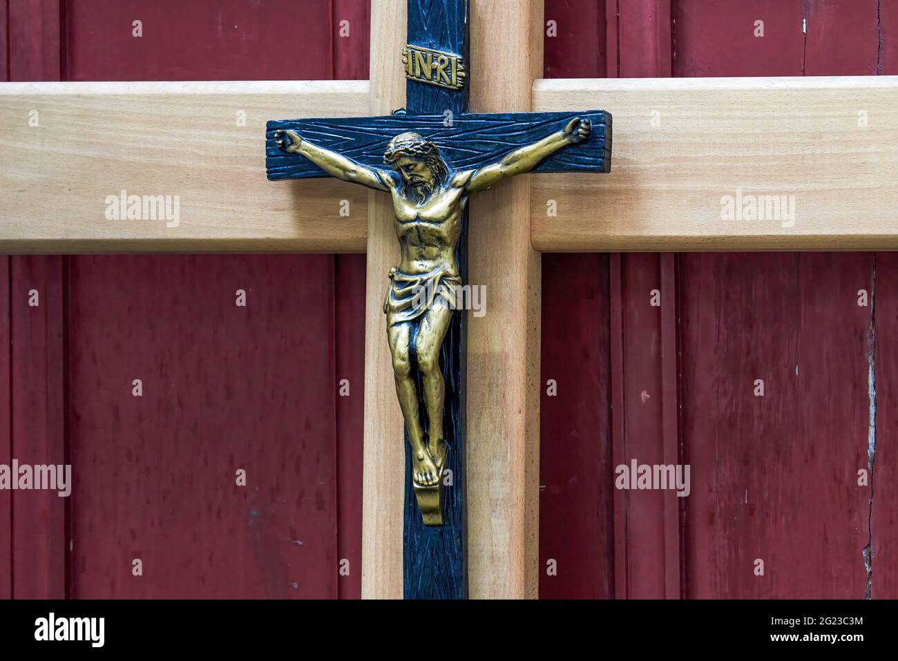 Christian cross and Jesus statue, worship and prayer stand Stock Photo ...