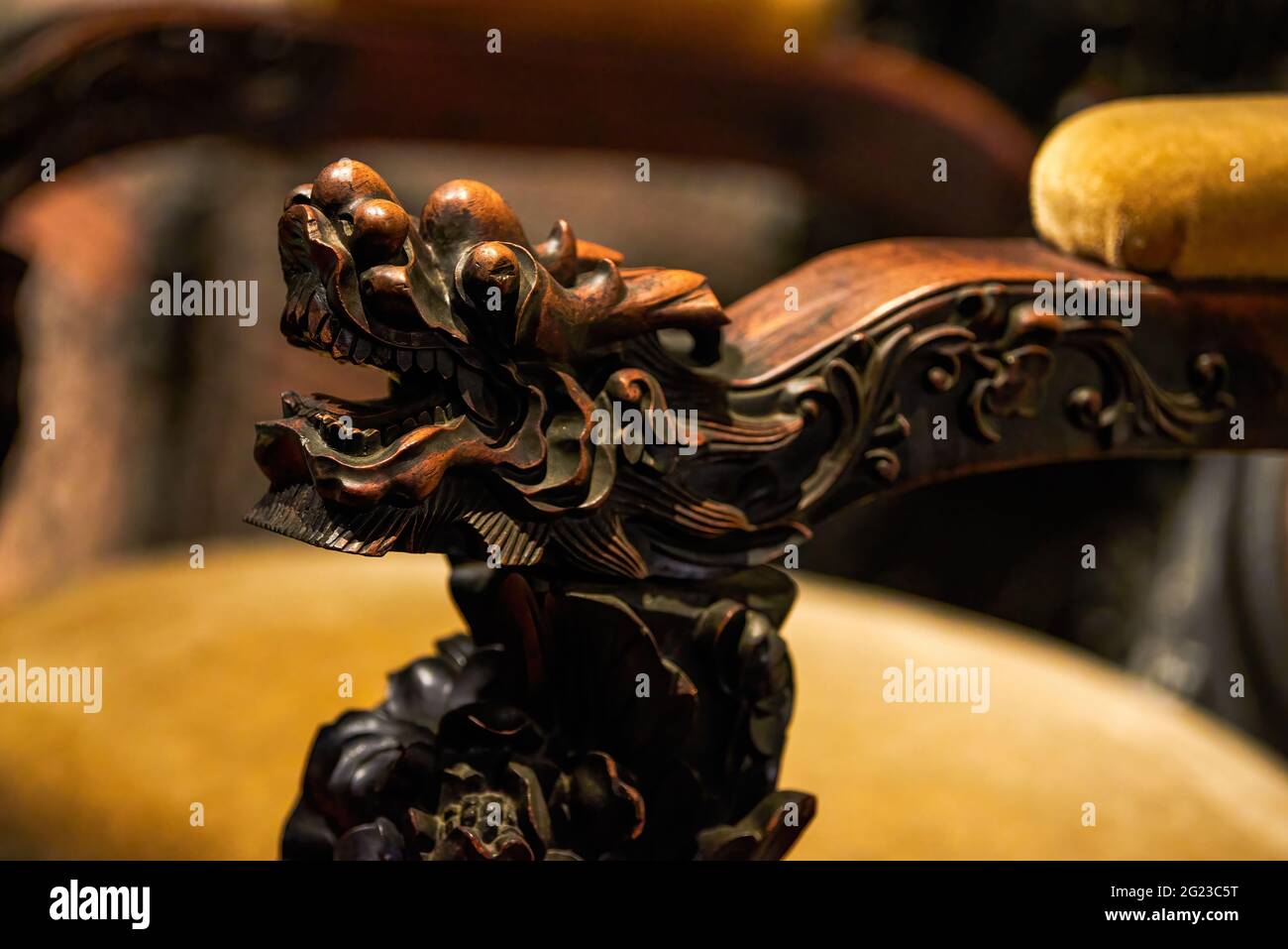 Close-up of carved mahogany furniture and details in Lingnan style ...