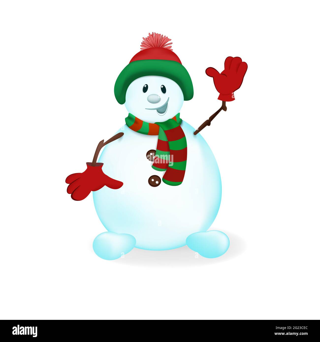 The merry snowman raised his hand, greeting and congratulating ...