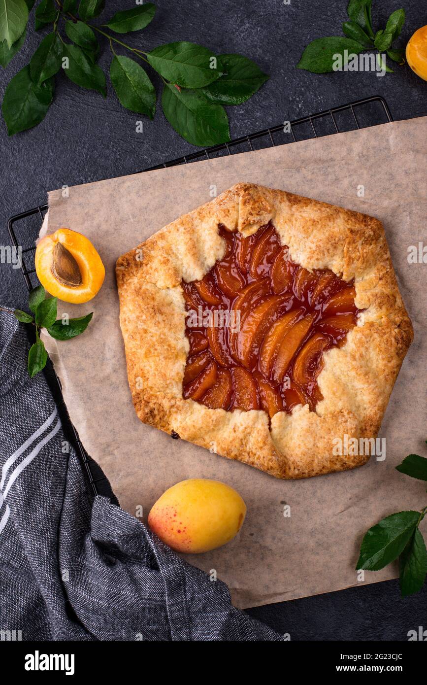 Sweet homemade galette pie with apricots Stock Photo - Alamy