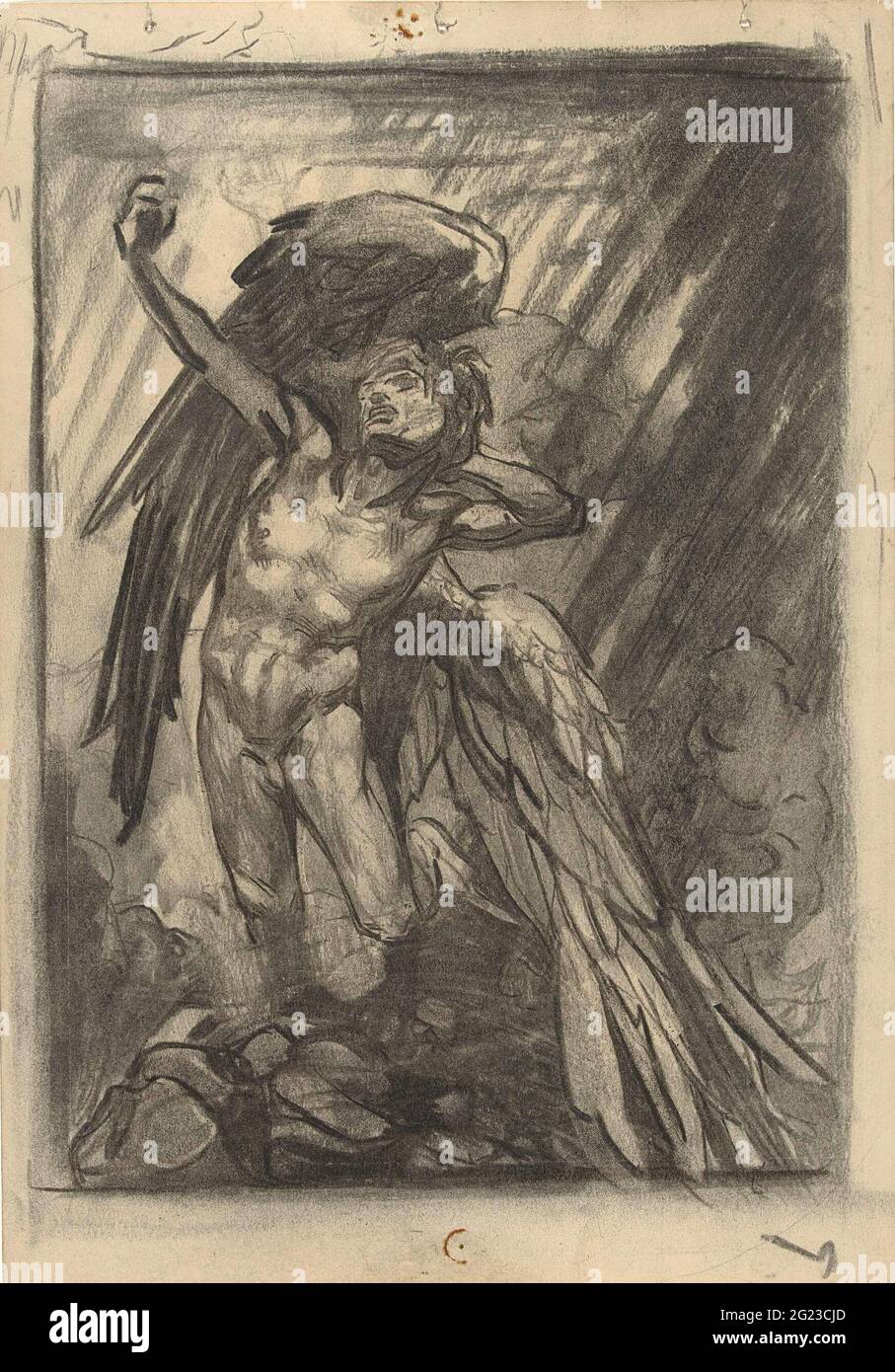 Prometheus, calling from a rock landscape. Design for a print Stock ...