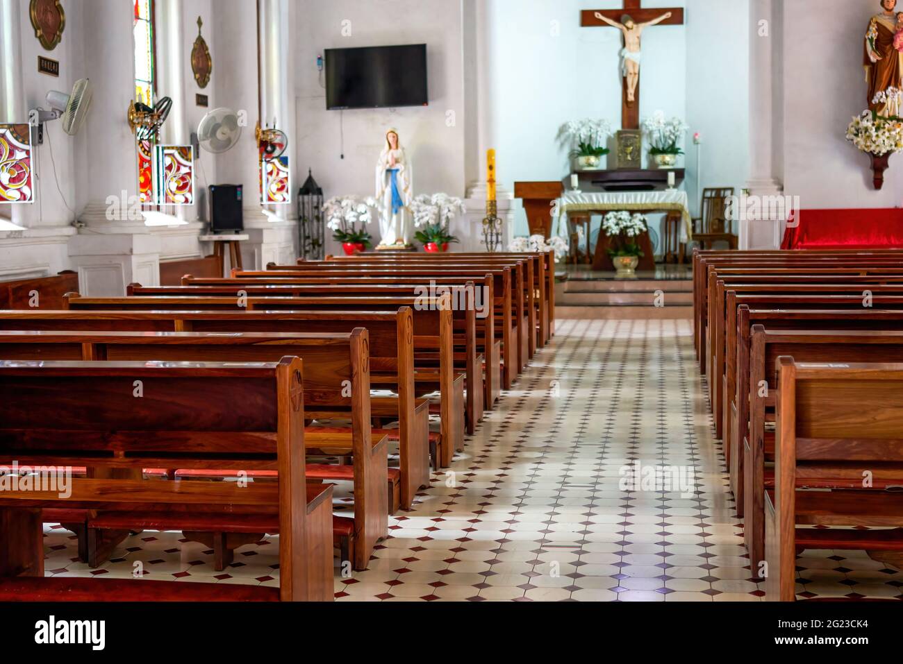 Interior view of the Christian church in Shamian, Guangzhou, China ...