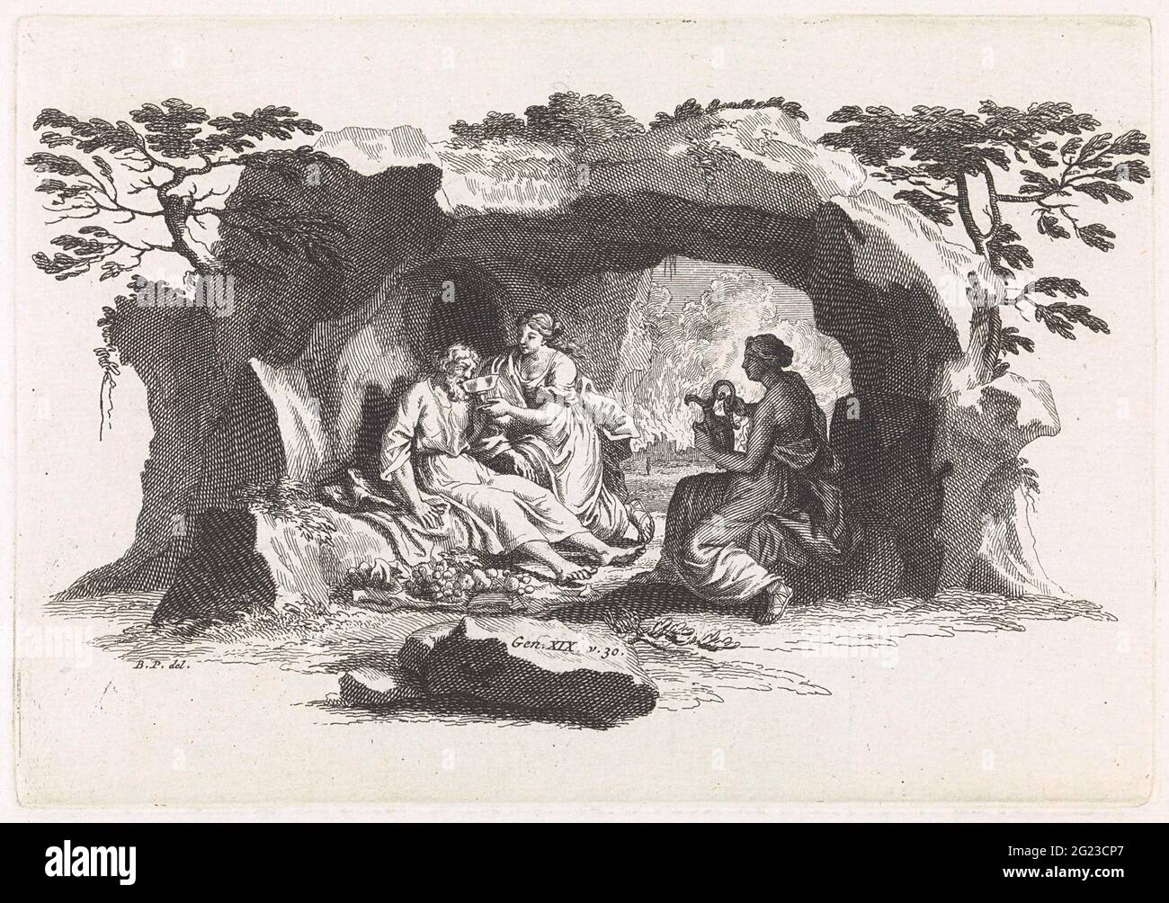 Lot and his daughters and Hagar and Ismaël in the desert. Two ...