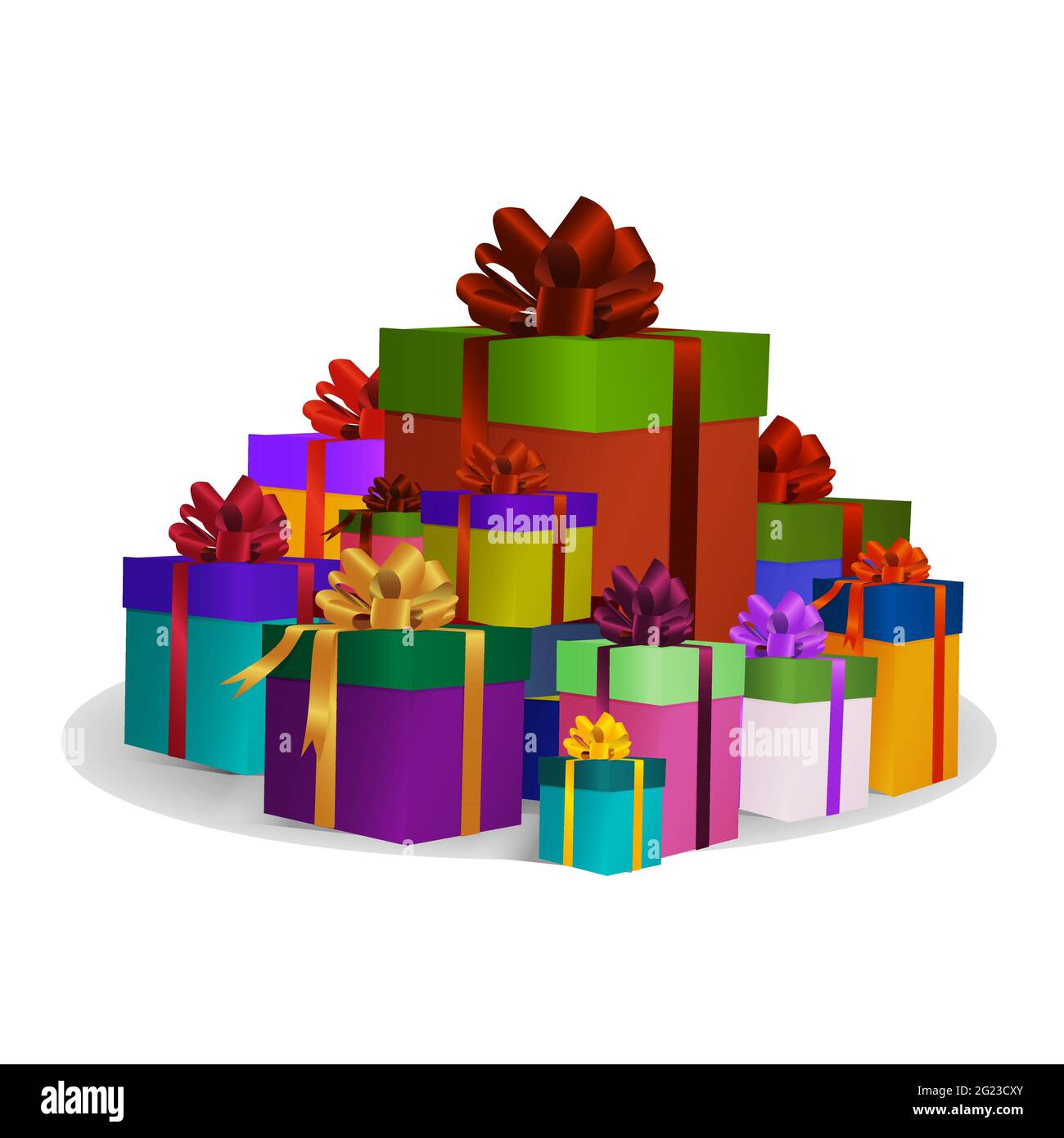 A bunch of gifts in colorful packaging. Set of boxes for ...