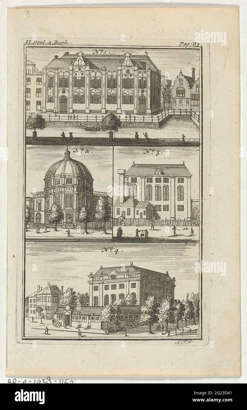 Four different churches and synagogues in Amsterdam. Four numbered ...