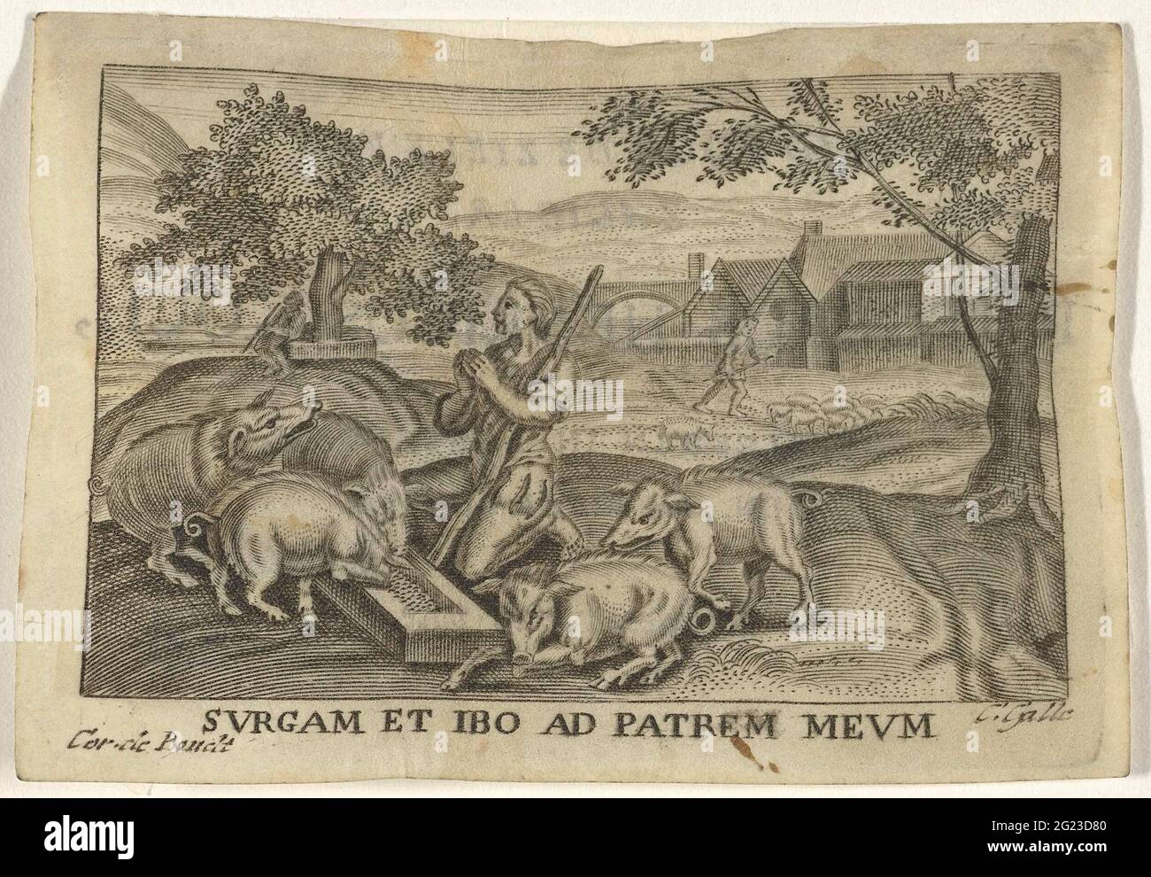 The lost son as a pig powder. The lost son kneels for a bowl of pig ...