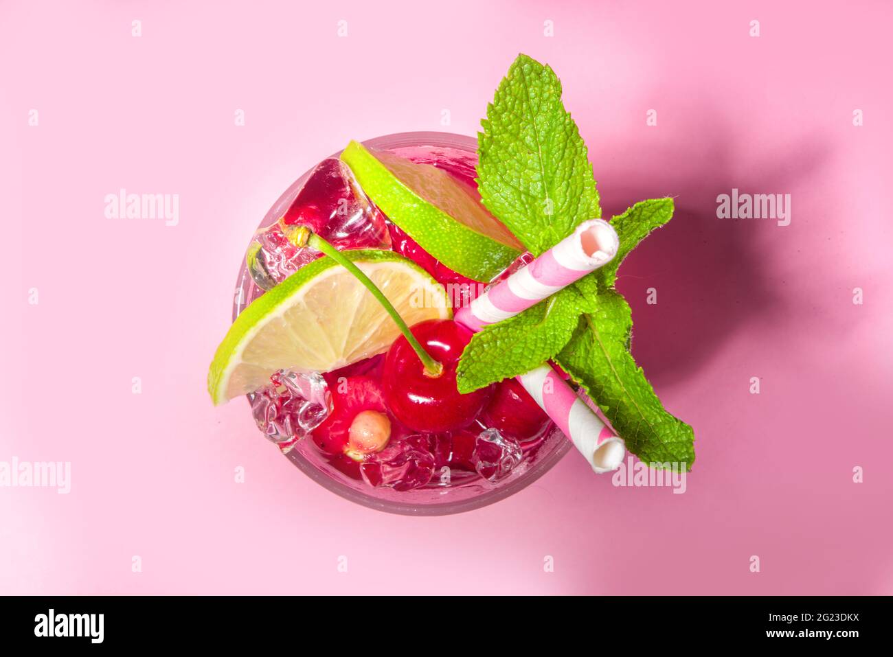 Cold and refreshing summer drink. Cherry cola, limeade, mojito lemonade ...