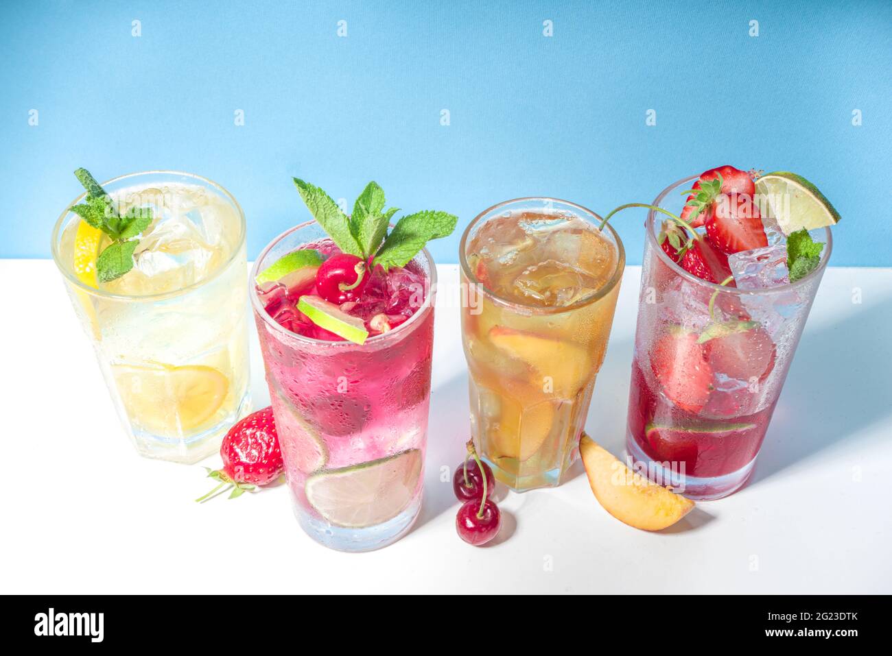 Iced refreshing drink. Bar and cafe beverage menu background. Set of ...
