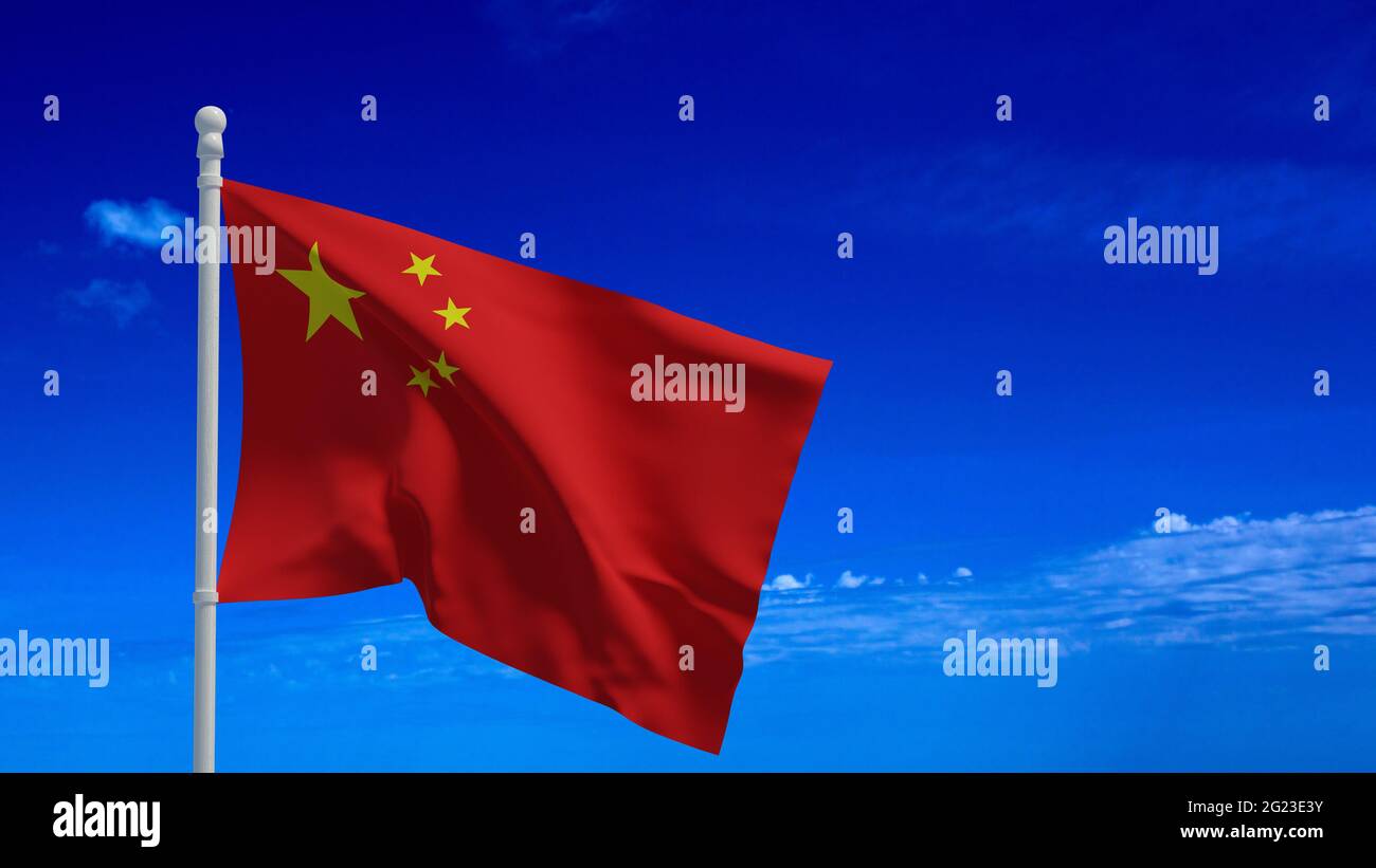 People's Republic of China national flag, waving in the wind. 3d ...