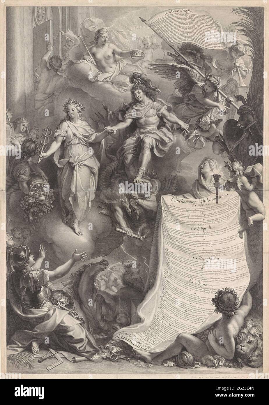 Allegory on the power of Louis XIV. Print from two parts. King Louis XIV, in Romanontue ...