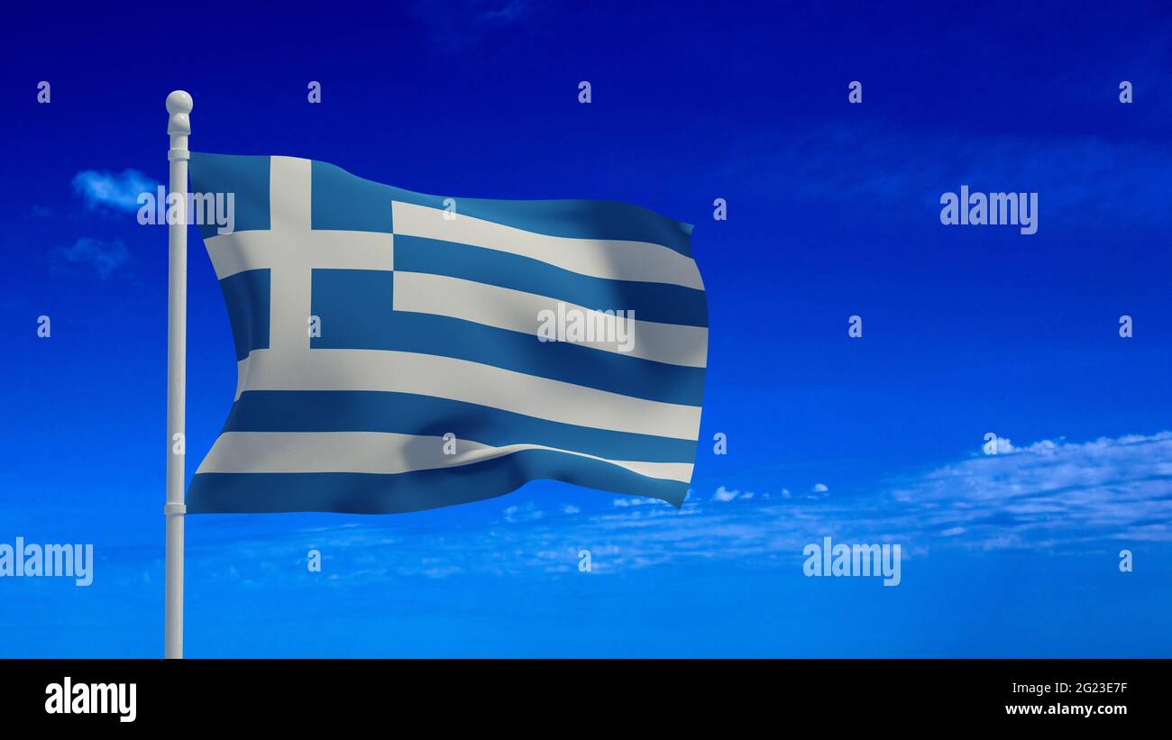 Hellenic Republic aka Greece national flag, waving in the wind. 3d ...