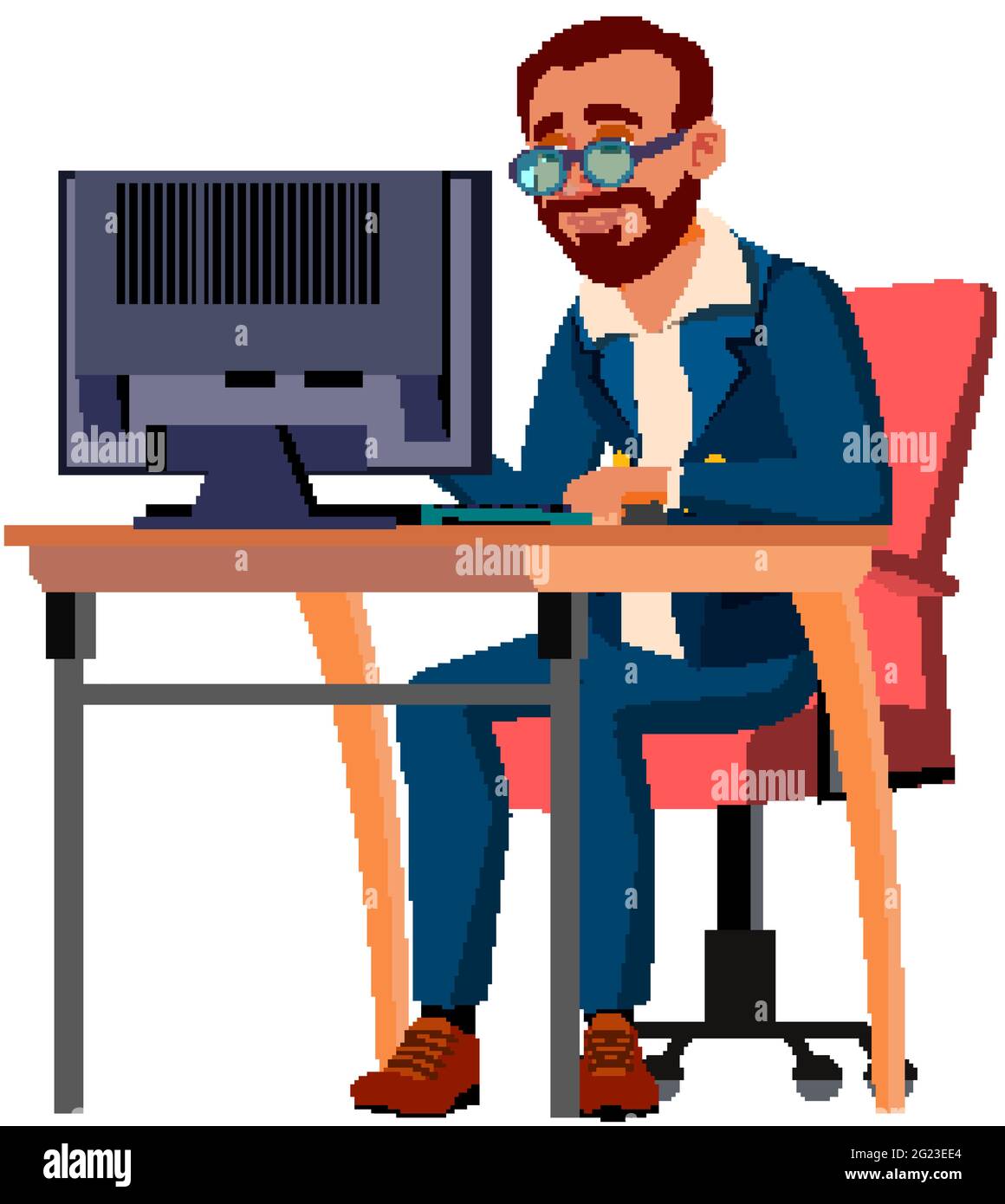man leader reading employees report on computer monitor cartoon vector ...