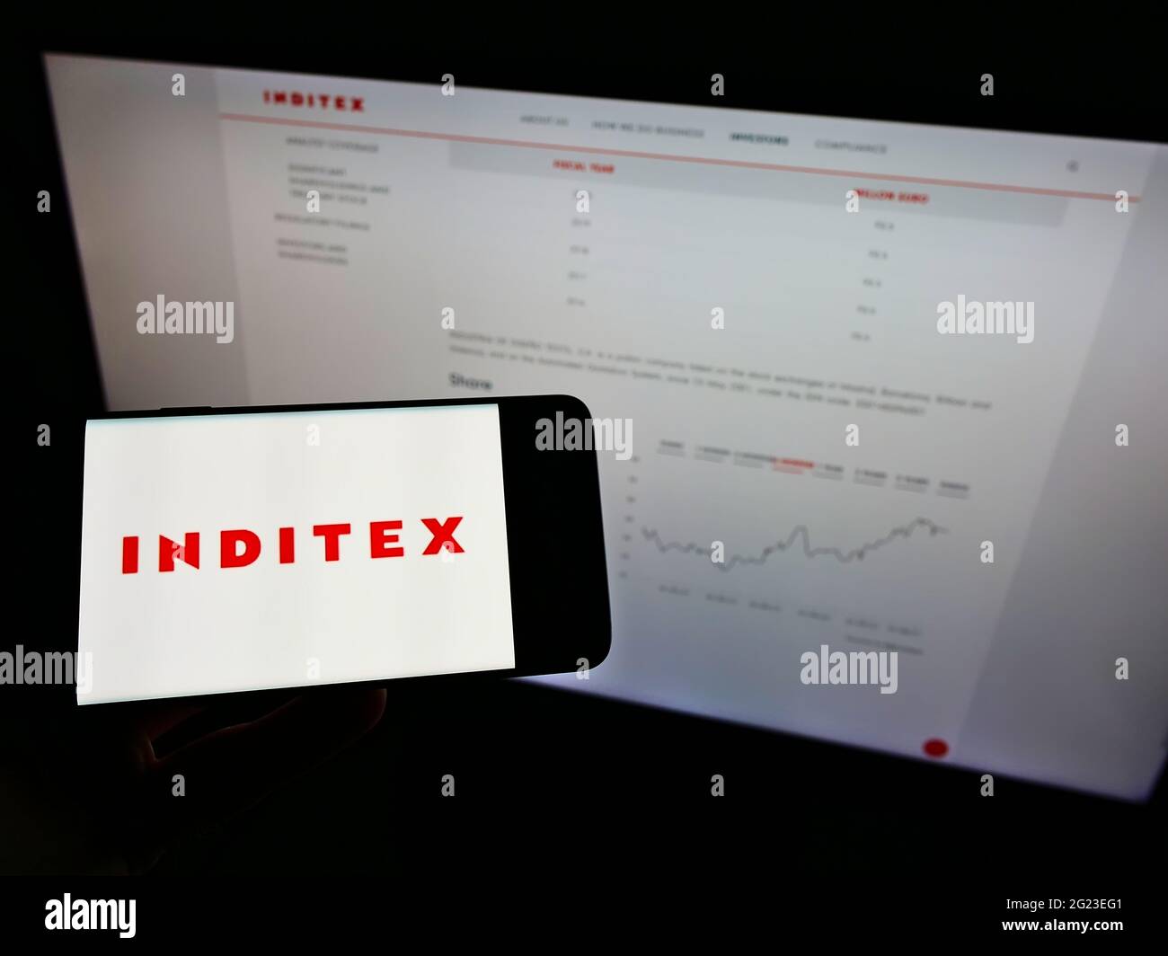 Person holding mobile phone with logo of Spanish Industria de Diseno ...