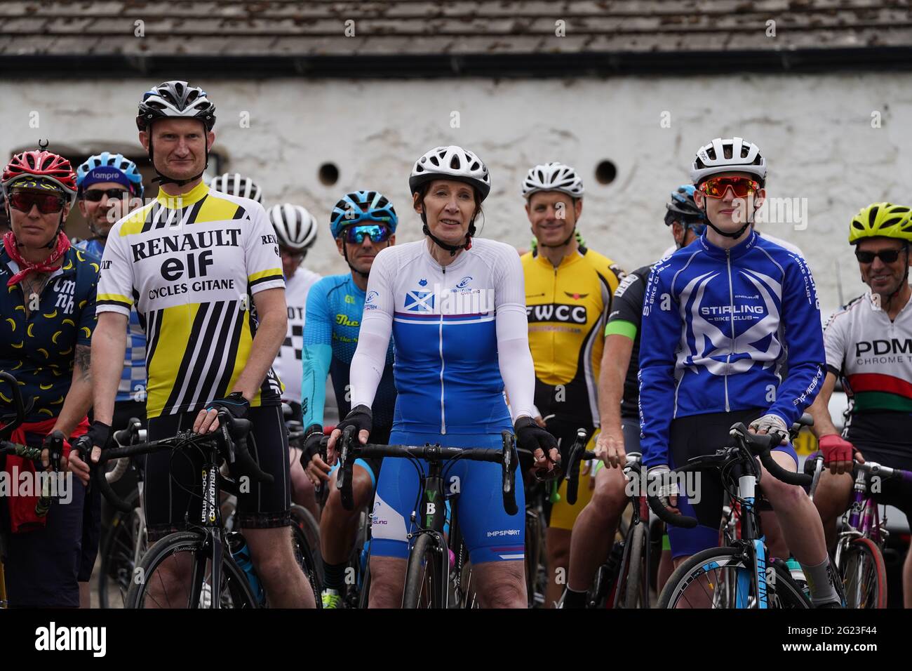 Philippa York, with other cyclists, at the unveiling of a mural of ...