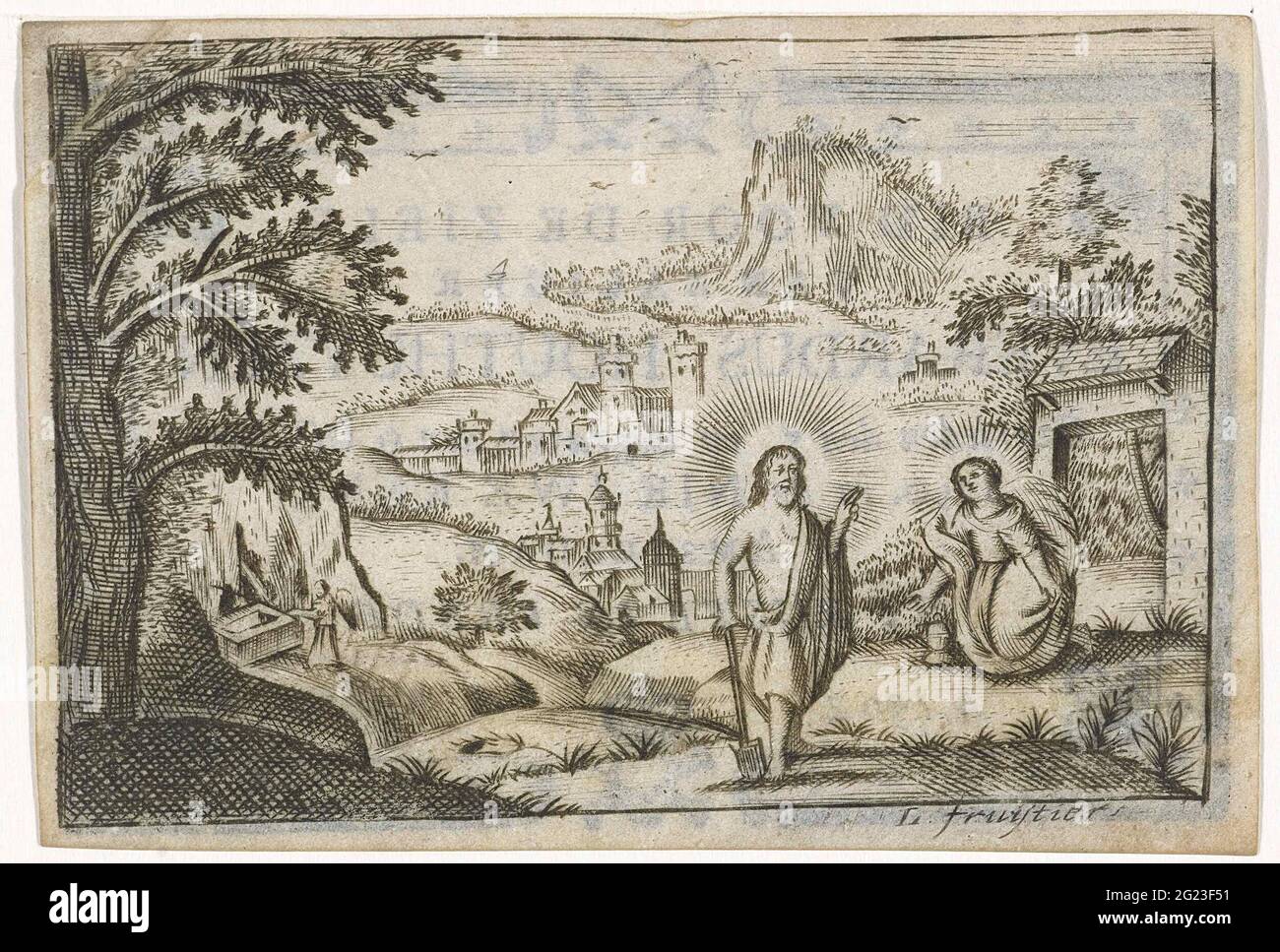 Christ appears to Mary Magdalene. Landscape with Christ and Maria Magdalena. Christ makes a ...