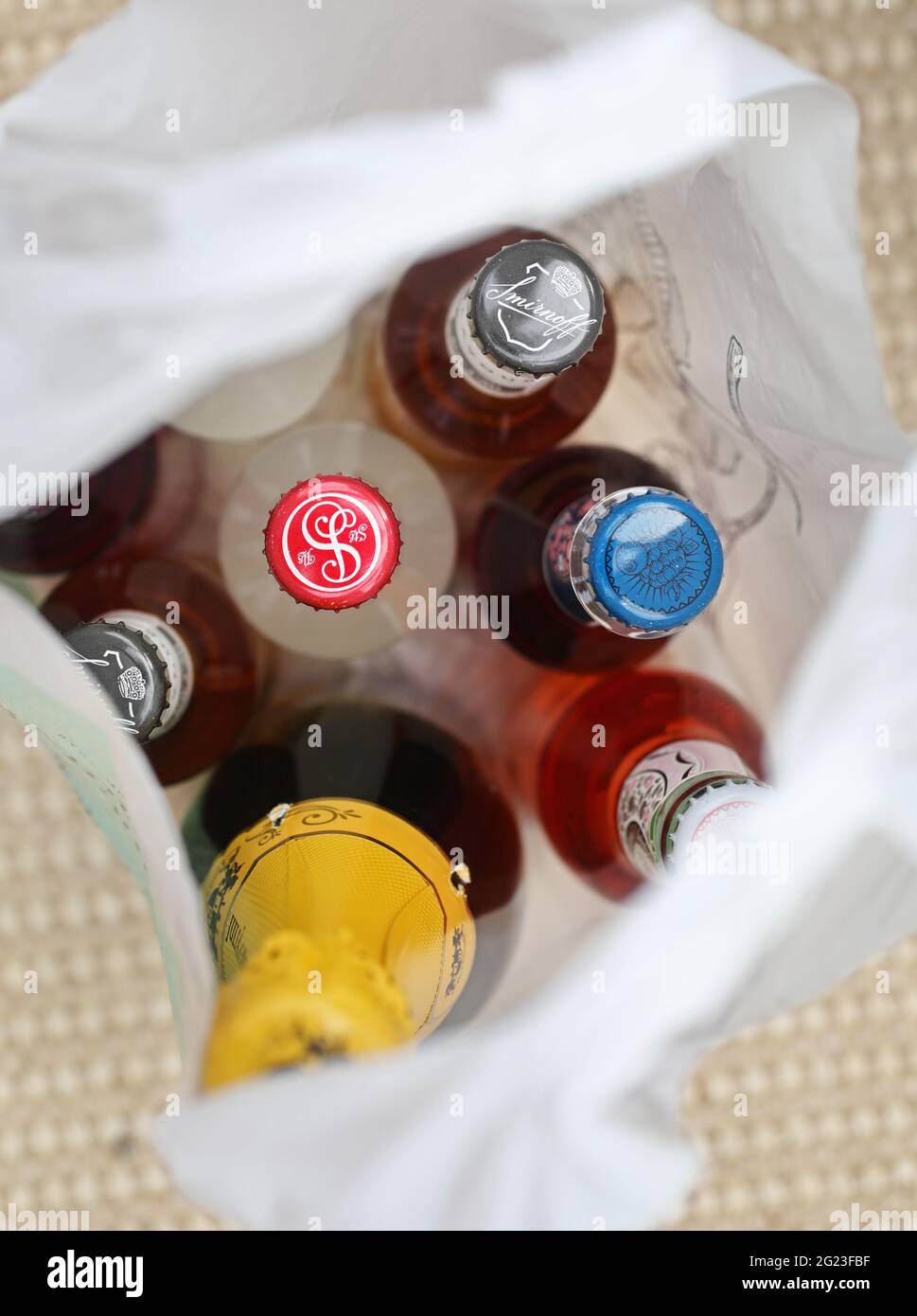 Bag with different kinds of bottles of alcohol from Systembolaget Stock ...