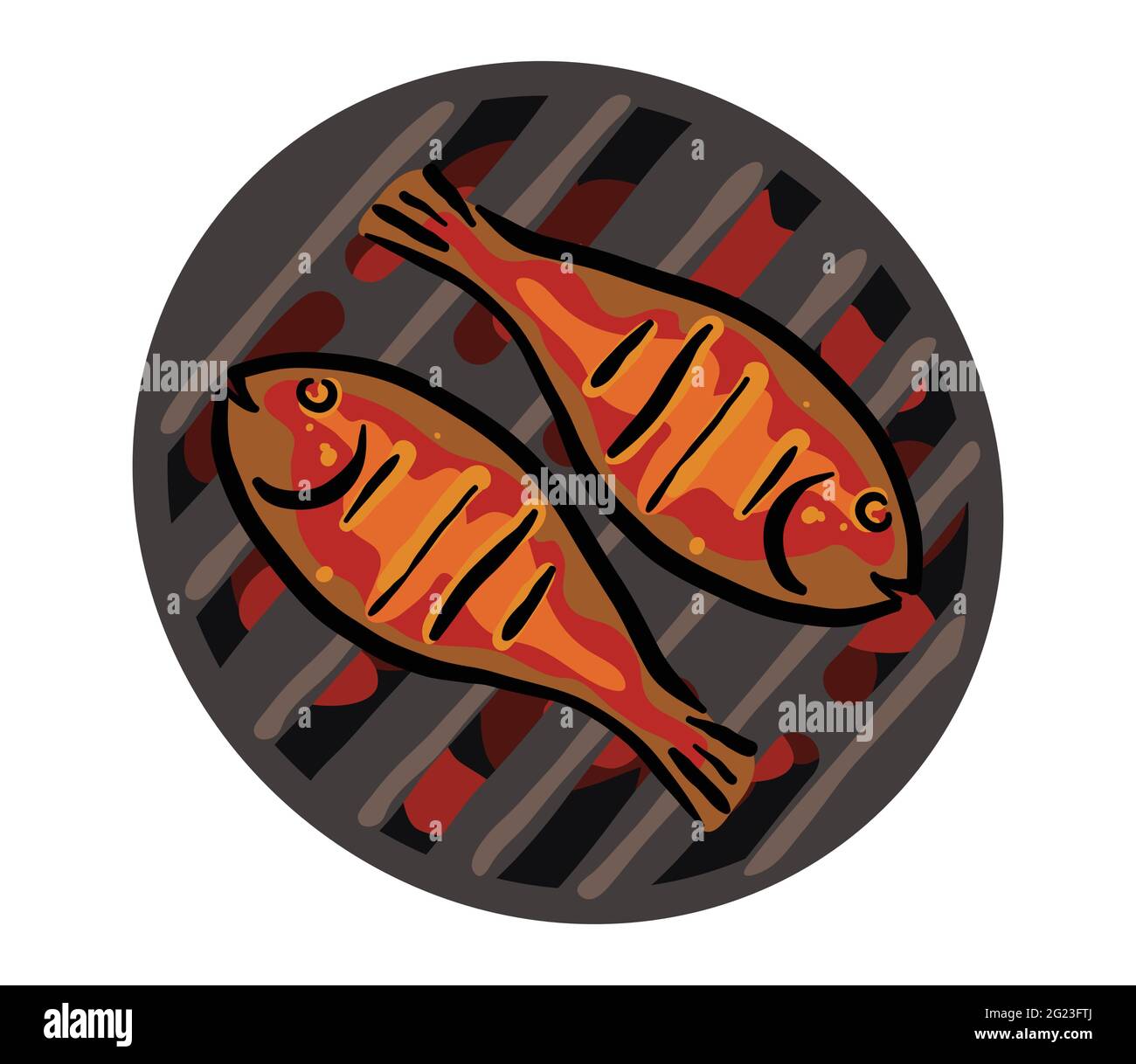 Grilled fish BBq isolated on white background Stock Vector Image & Art ...