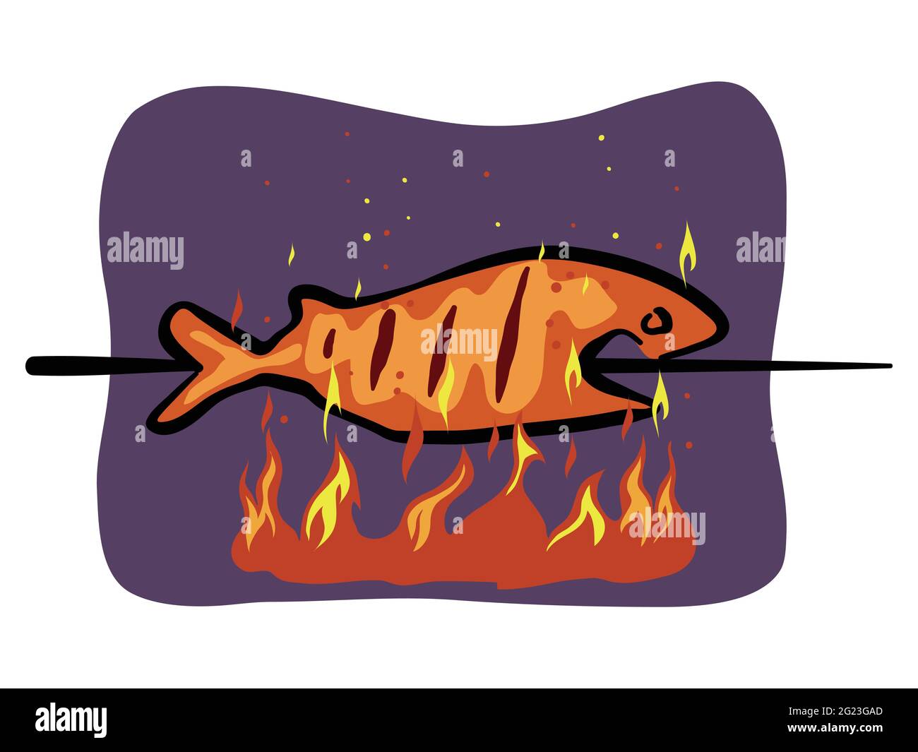 Fish grilling on flame illustration vector Stock Vector Image & Art - Alamy