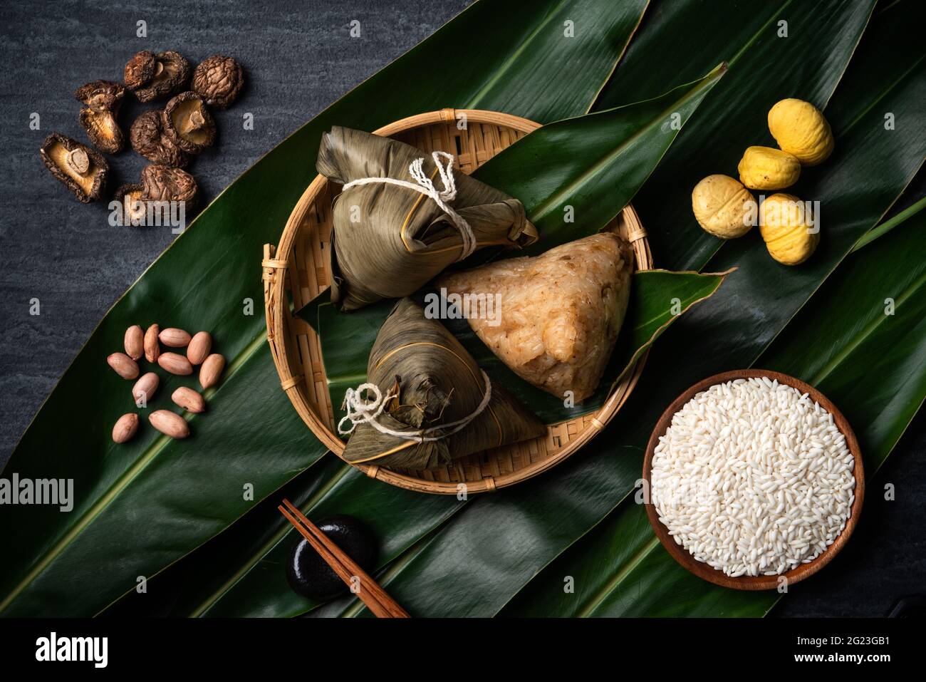 Zongzi. Rice dumpling top view design concept for Chinese traditional ...