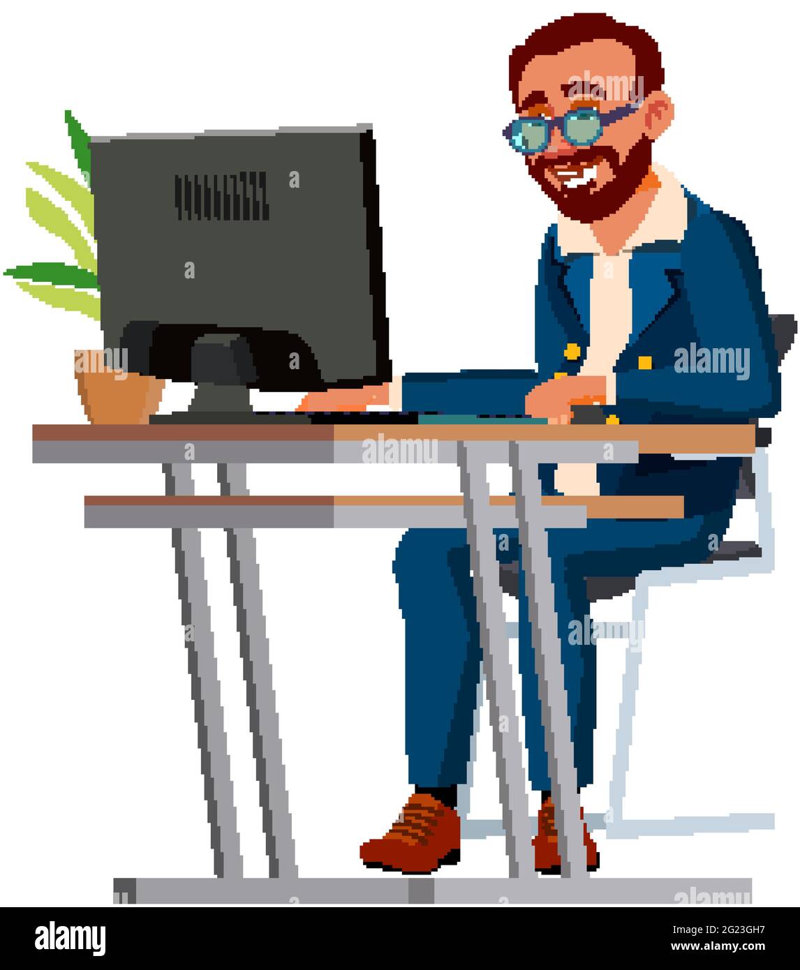 happiness man manager has face time with partner on computer cartoon ...
