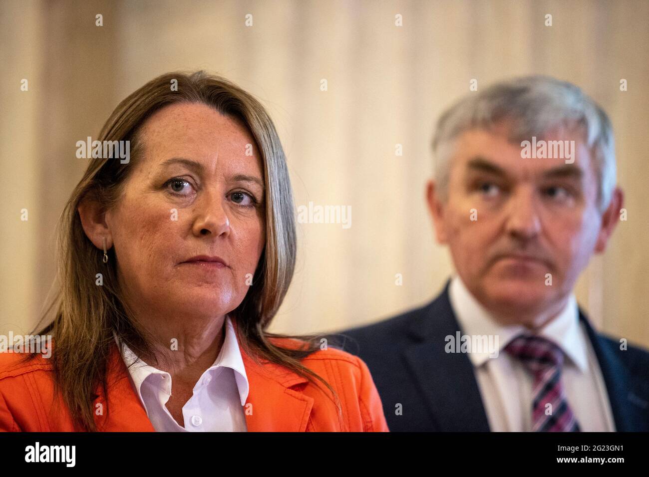 Deputy leader of the DUP Paula Bradley (right) and Thomas Buchanan at ...