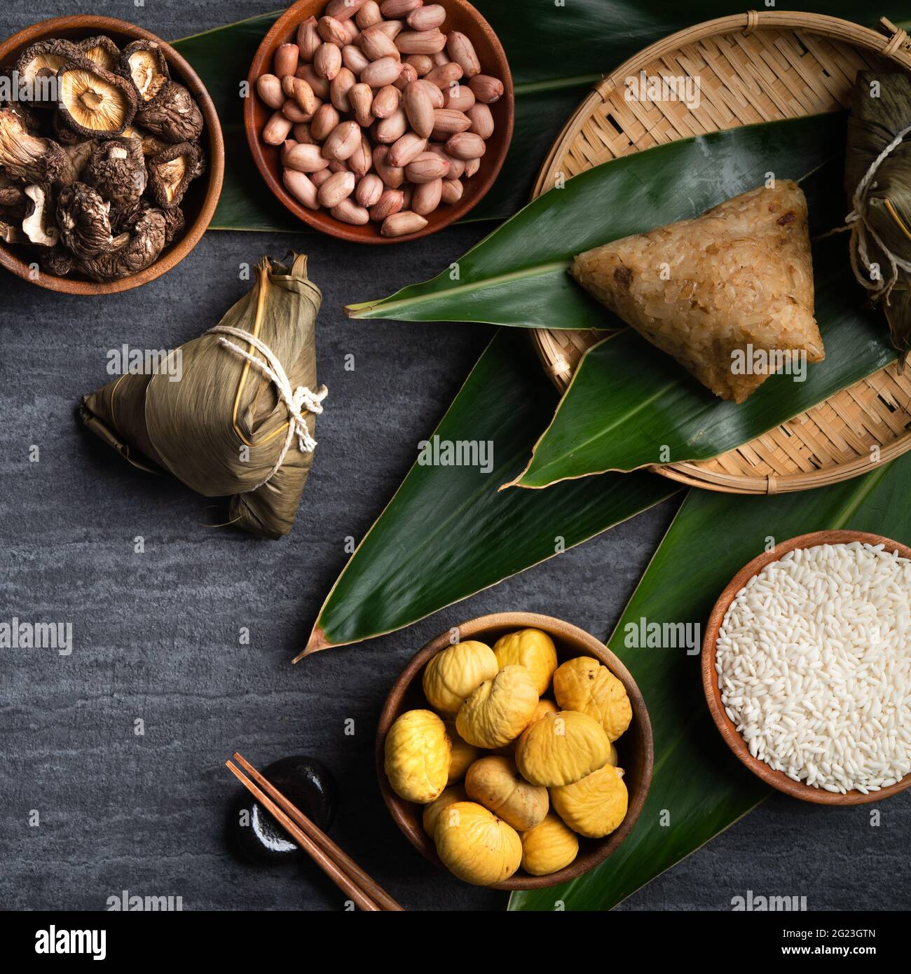 Zongzi. Rice dumpling top view design concept for Chinese traditional ...
