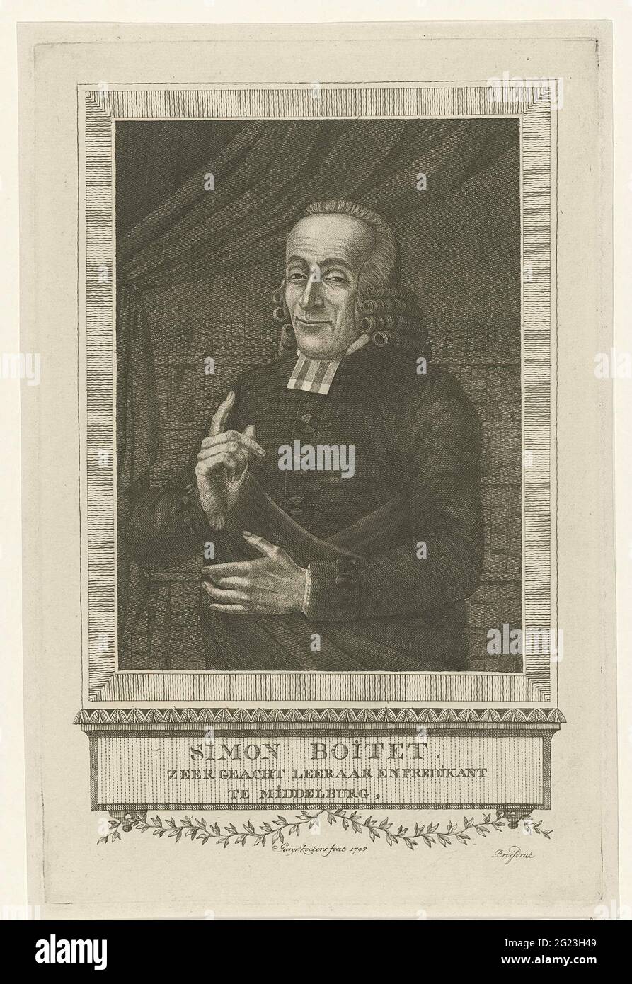 Portrait of Simon Boitet. Halven portrait to the left of Simon Boitet ...