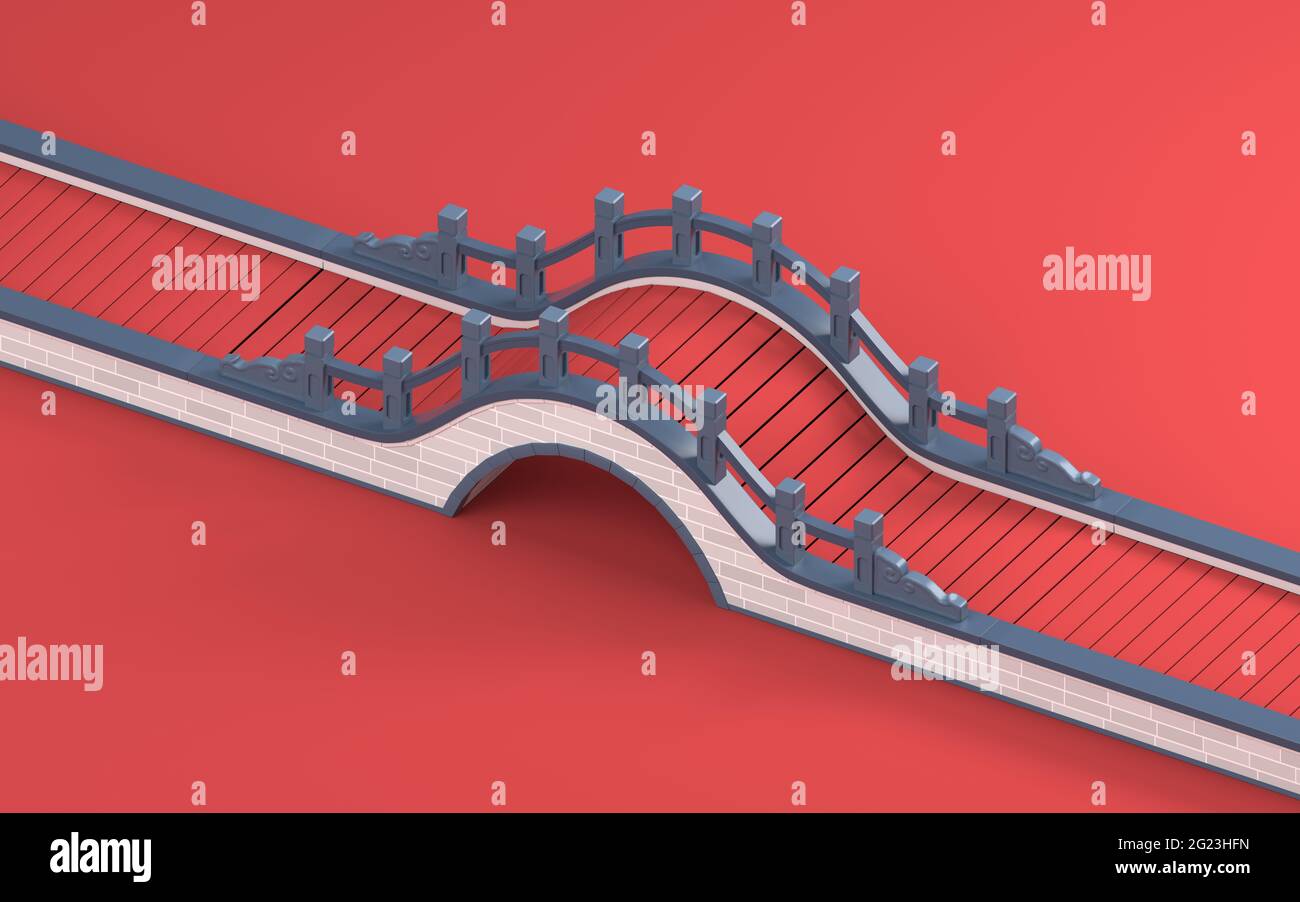 Chinese style bridge with red background, 3d rendering, Computer ...